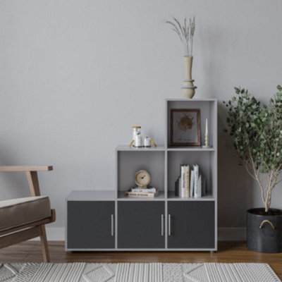 URBNLIVING 91cm Height 6 Cube Step Grey Storage Bookcase Shelf Unit ...