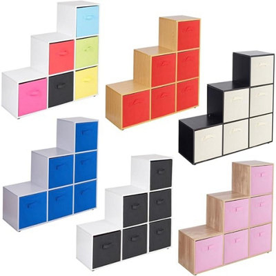 URBNLIVING 91cm Height 6 Cube Step White Storage Bookcase Unit Shelf ...