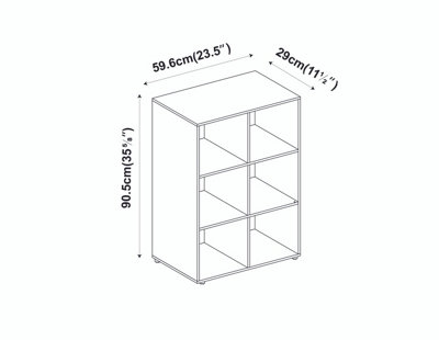 URBNLIVING 91cm Height Grey Wooden 6 Cube Bookcase with White Line Door ...