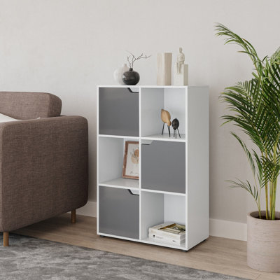 URBNLIVING 91cm Height White 6 Cube Wooden Bookcase Shelving Display Shelves Storage Unit Grey Wood Shelf