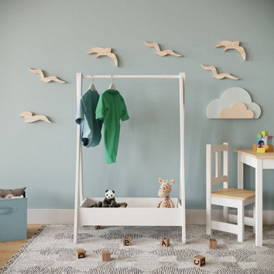 URBNLIVING 99cm Height Kids White Wooden Hanging Dress Up Clothes Rail ...
