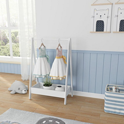 URBNLIVING 99cm Height Kids White Wooden Hanging Dress Up Clothes Rail ...
