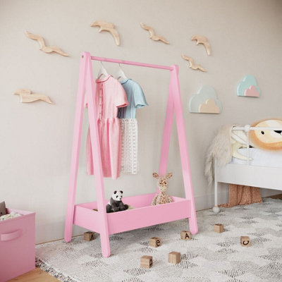 URBNLIVING 99CM HEIGHT KIDS WOODEN HANGING DRESS UP CLOTHES RAIL RACK ...