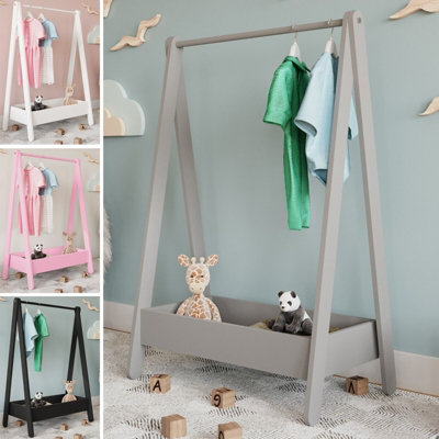 URBNLIVING 99CM HEIGHT KIDS WOODEN HANGING DRESS UP CLOTHES RAIL RACK ...