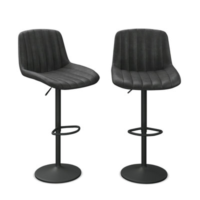 URBNLIVING Adjustable Ribbed Breakfast Black Color Bar Stools Swivel ...