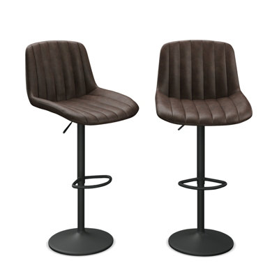 URBNLIVING Adjustable Ribbed Breakfast Brown Color Bar Stools Swivel ...