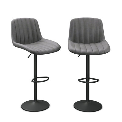 URBNLIVING Adjustable Ribbed Breakfast Grey Color Bar Stools Swivel Gas ...