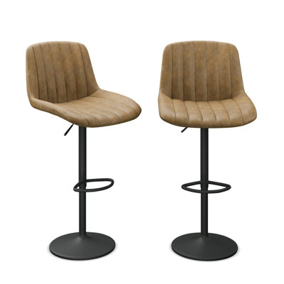 URBNLIVING Adjustable Ribbed Breakfast Tan Color Bar Stools Swivel Gas ...