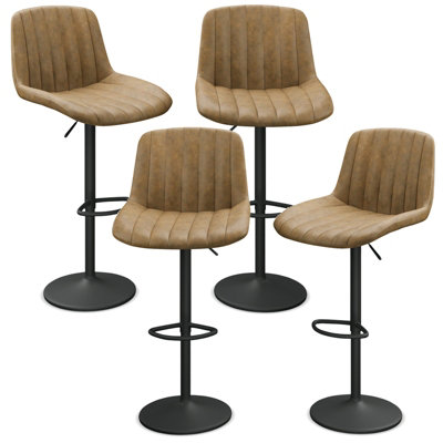 URBNLIVING Adjustable Ribbed Breakfast Tan Color Bar Stools Swivel Gas ...