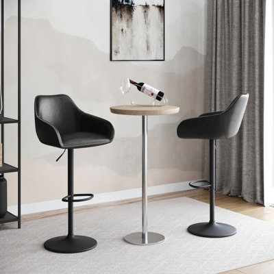 URBNLIVING Adjustable Upholstered Breakfast Black Color Bar Stools ...