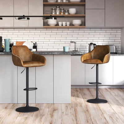URBNLIVING Adjustable Upholstered Breakfast Brown Color Bar Stools ...