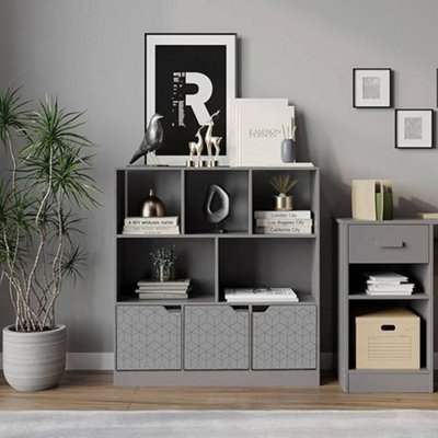 URBNLIVING Asymmetrical 8 Cube Grey Bookcase Freestanding Storage Unit ...