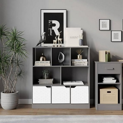 URBNLIVING Asymmetrical 8 Cube Grey Bookcase Freestanding Storage Unit ...