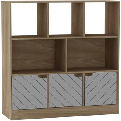 URBNLIVING Asymmetrical 8 Cube Oak Bookcase Freestanding Storage Unit ...