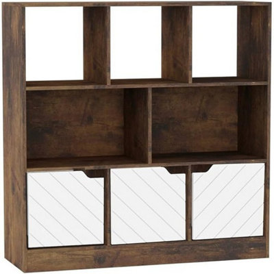URBNLIVING Asymmetrical 8 Cube Rustic Brown Bookcase Freestanding ...