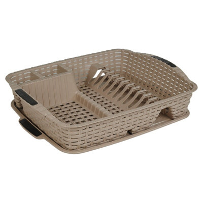 URBNLIVING Beige Colour Dish Drainer Drying Rack & Utensil Holder with ...