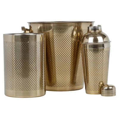 URBNLIVING Gold Metal Barware Set - 4pc Complete Set with Double Wall ...