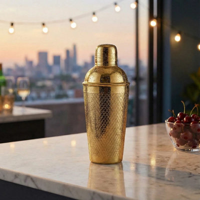 URBNLIVING Gold Metal Barware Set - Cocktail Shaker Set with Double ...