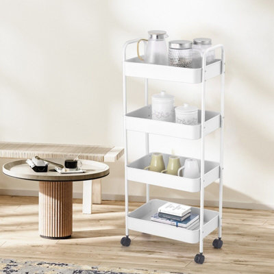 URBNLIVING Height 105cm 4 Tier White Shelf Plastic Slim Storage Trolley ...