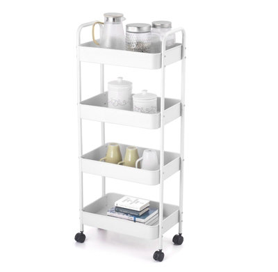 URBNLIVING Height 105cm 4 Tier White Shelf Plastic Slim Storage Trolley ...