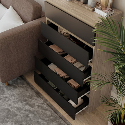 URBNLIVING Height 109Cm 5 Drawer Skagen Wooden Bedroom Chest Cabinet ...