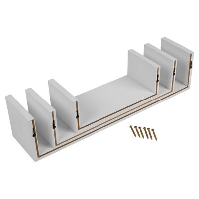 URBNLIVING Height 10cm Set of 3 White U-Shaped Floating Wooden Wall ...