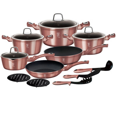 URBNLIVING Height 12.4cm Berlinger Haus 15 Pc Rose Cookware Set ...