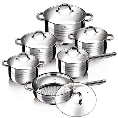 URBNLIVING Height 14.5cm Blaumann Gourmet 12Pc Cookware Set Stainless ...