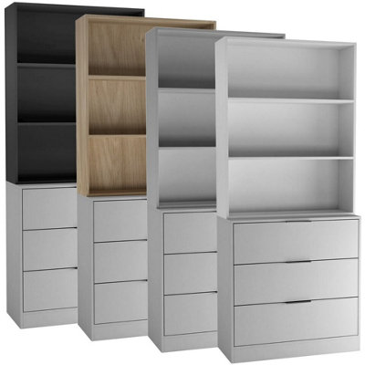 URBNLIVING Height 180cm Grey Drawers & Black Bookcase 80cm Width 3 Tier ...