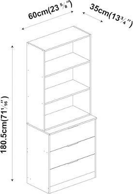 URBNLIVING Height 180cm White Drawers & Black Bookcase 60cm Width 3 ...
