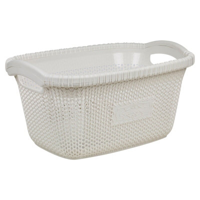 URBNLIVING Height 23cm 30L White Plastic Rattan Laundry Clothes Basket ...