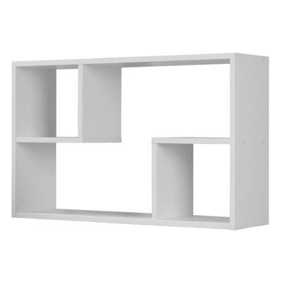 URBNLIVING Height 38cm Nyborg Rectangular Wooden Floating Wall Mounting Colour White Shelf Display Unit Book Storage