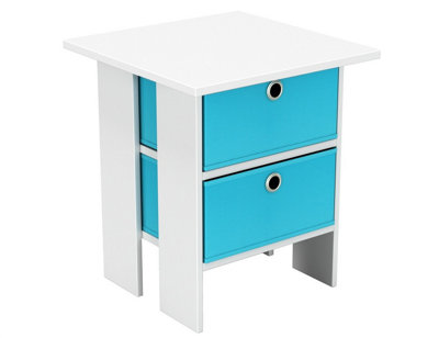 URBNLIVING Height 45cm 2 Tier 2 Drawer White and Light Blue Wooden ...