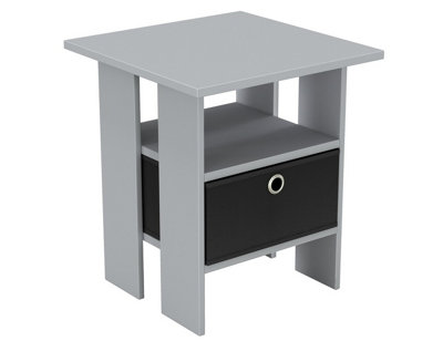 URBNLIVING Height 45cm 2 Tier Bedside Table Grey and Black 1 Drawer ...