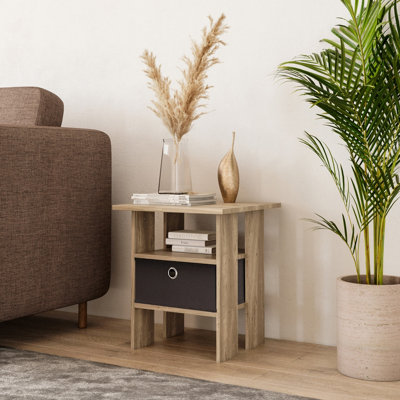 URBNLIVING Height 45cm 2 Tier Bedside Table Oak and Black 1 Drawer ...