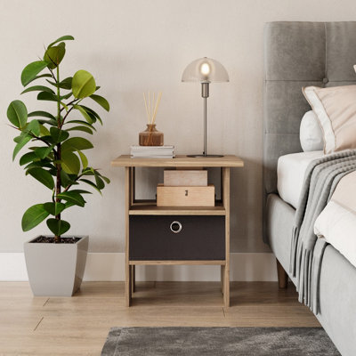 URBNLIVING Height 45cm 2 Tier Bedside Table Oak and Black 1 Drawer ...