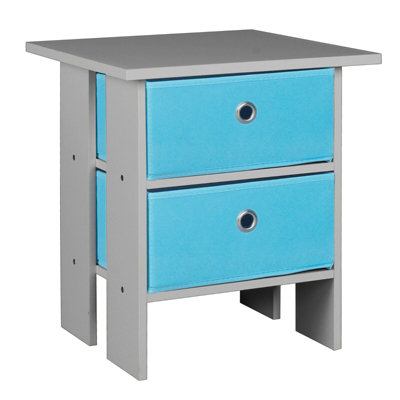 URBNLIVING Height 45cm 2 Tier Wooden Grey Table 2 Light Blue Drawer ...