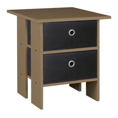 URBNLIVING Height 45cm 2 Tier Wooden Oak Table 2 Black Drawer Bedroom ...