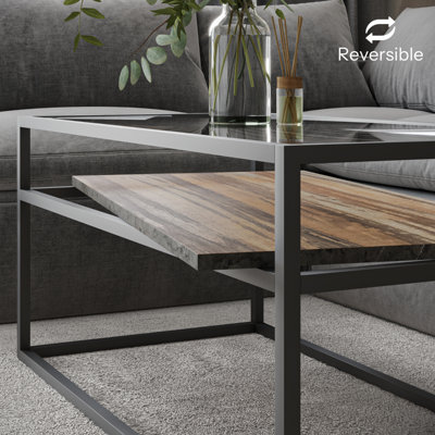 URBNLIVING Height 45cm Black Stone Colour Glass Display Top Coffee ...