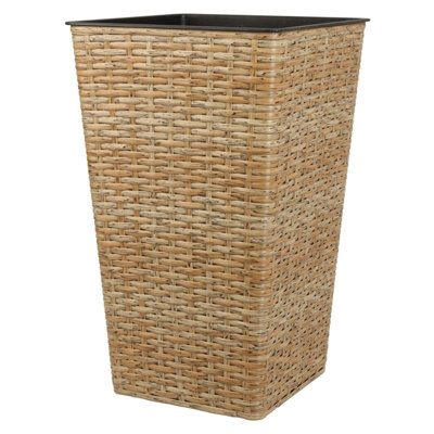 URBNLIVING Height 45cm Brown Large Tall Square Plant Pot Rattan Weave ...