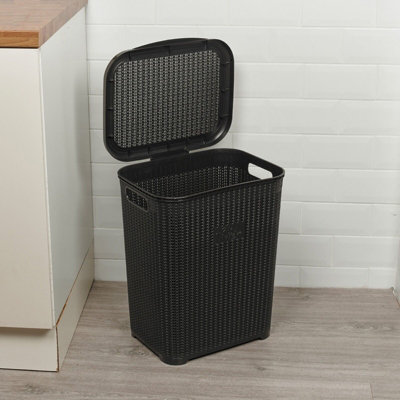 URBNLIVING Height 47cm Plastic Colour Black Laundry Basket Dirty ...