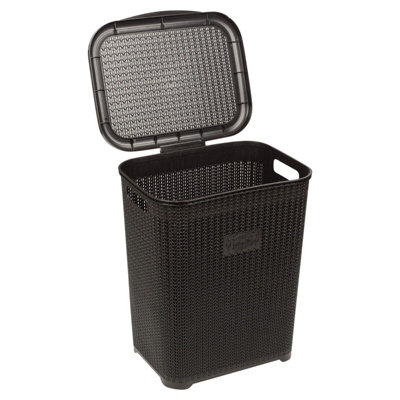URBNLIVING Height 47cm Plastic Colour Black Laundry Basket Dirty ...