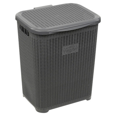 URBNLIVING Height 47cm Plastic Colour Grey Laundry Basket Dirty Clothes Washing Storage Hamper with Handles