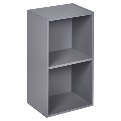 URBNLIVING Height 53.6Cm 2 Tier Wooden Bookcase Shelving Colour Grey ...