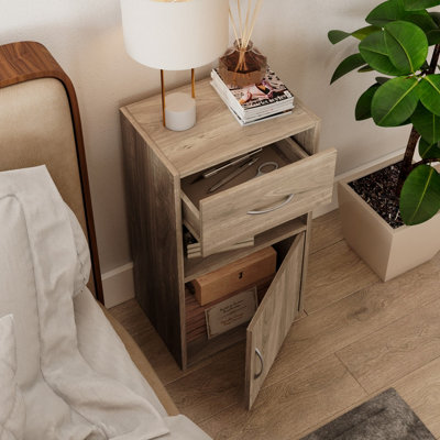 URBNLIVING Height 54cm 1 Door 1 Drawer Wooden Bedroom Colour Oak ...