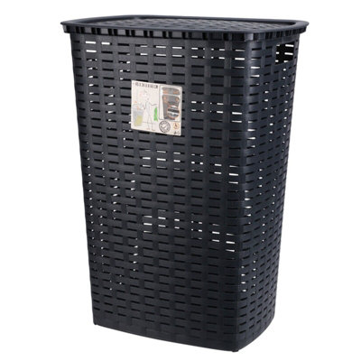URBNLIVING Height 59cm Black 53L Plastic Rattan Style Laundry Clothes ...
