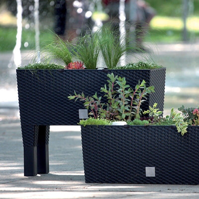 URBNLIVING Height 61.5cm Anthracite Colour Raised Medium Rattan Flower ...