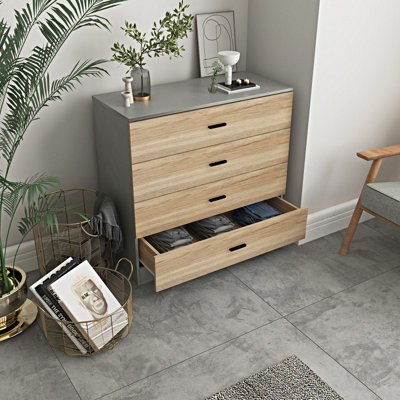 URBNLIVING Height 73cm 4 Drawer Wooden Bedroom Chest Cabinet Modern ...