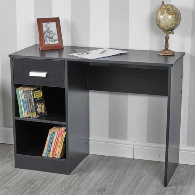 URBNLIVING Height 74cm 1 Drawer Wooden Bedroom Computer Work Table Colour Black Office Desk Dressing Jewellery Unit
