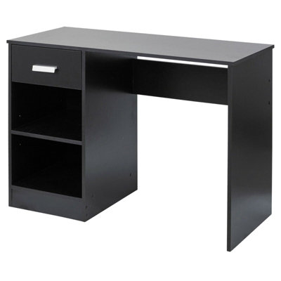 Simple living best choice wooden black writing desk with 1 drawer and shelf store